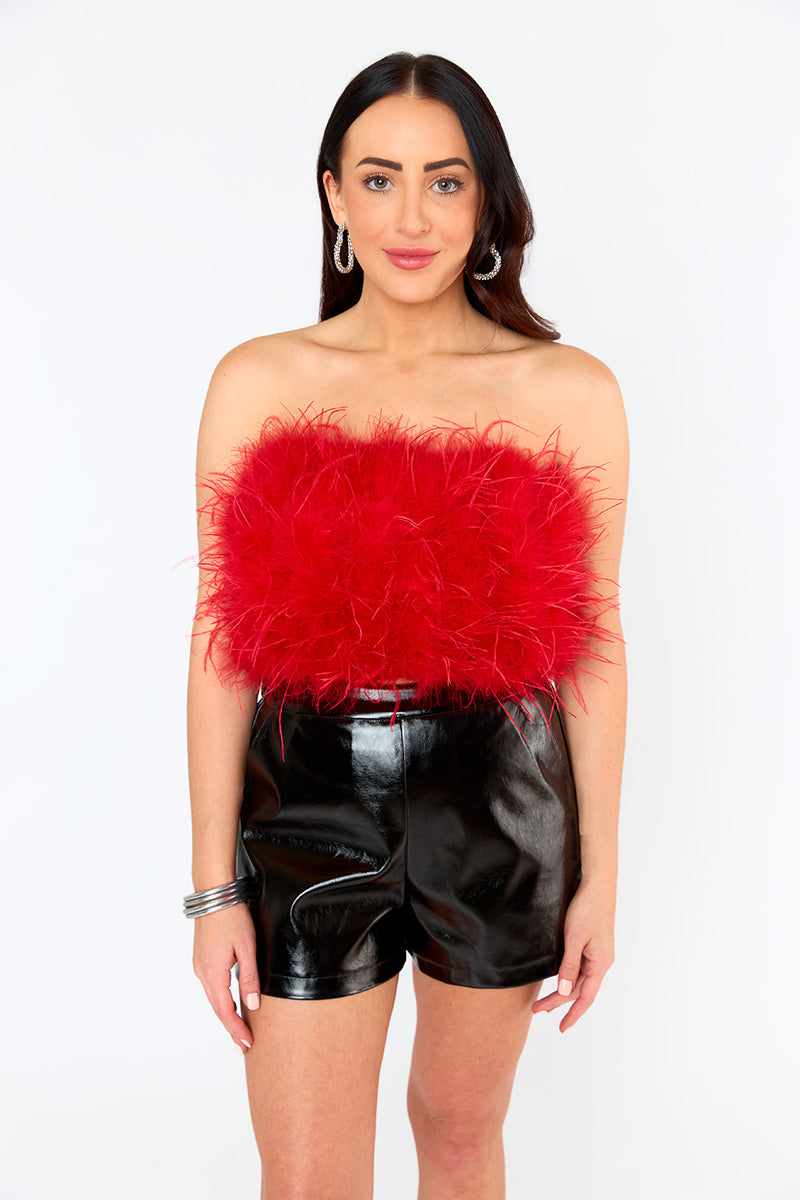 BuddyLove | Fancy Strapless Feather Crop Top | Crimson – BuddyLove ...