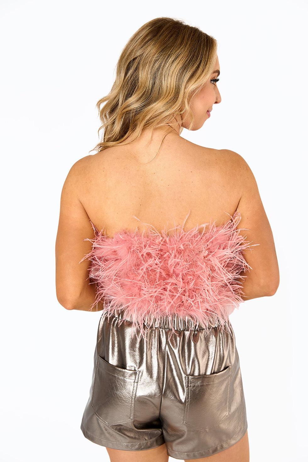 BuddyLove | Fancy Strapless Feather Crop Top | Rose Gold – BuddyLove ...